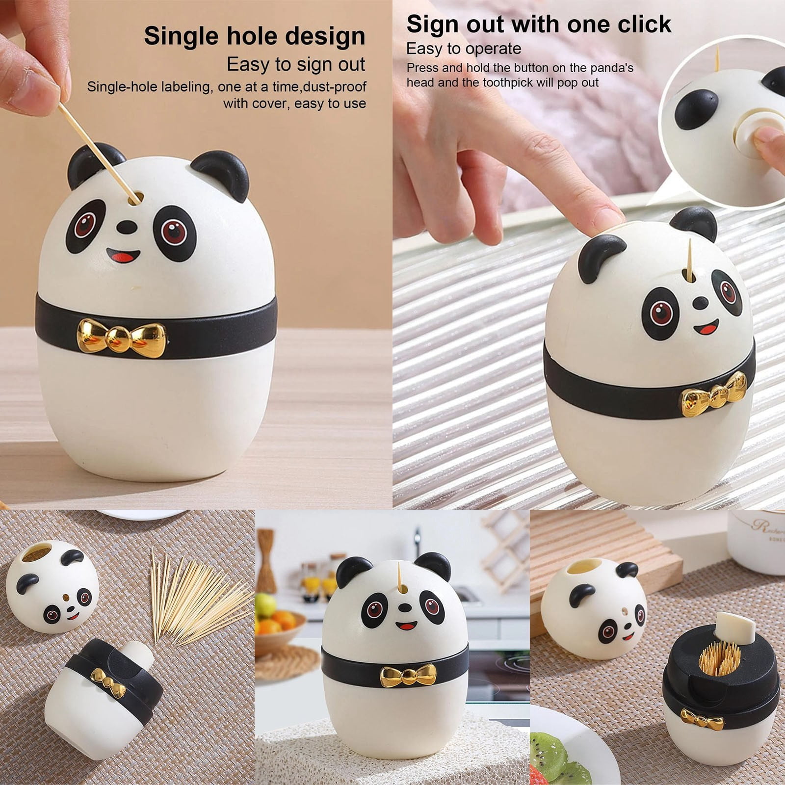jjsgsee Cartoon Panda Toothpick Box Home Cute Panda Toothpick Jar ...