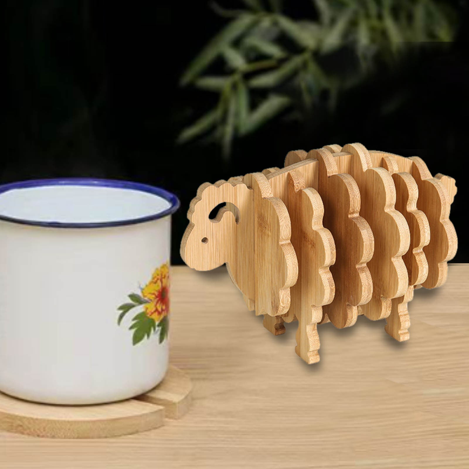 jjsgsee and Wood Three Animal Placemat Storage Table Decoration Pot Mat ...