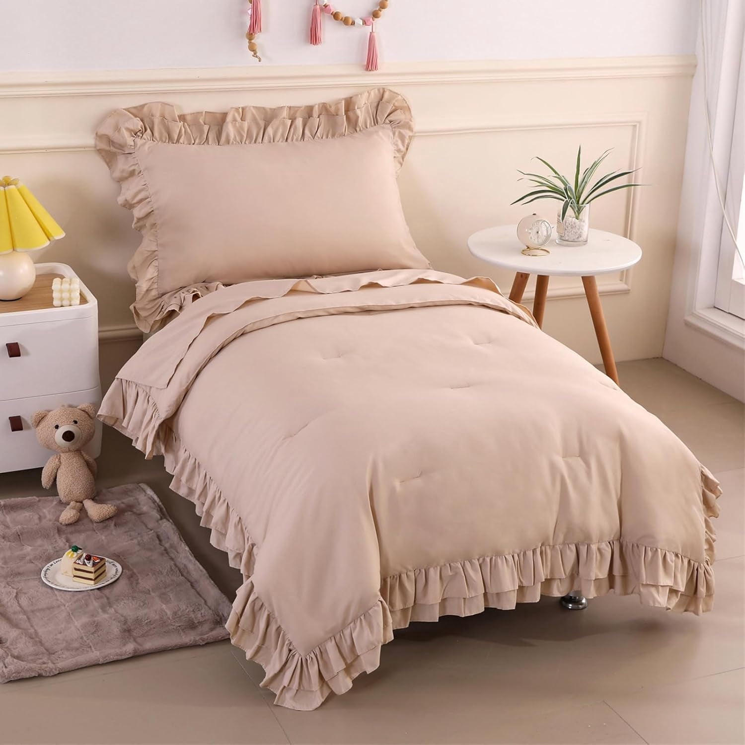 jkfgvhop 4 Pieces Toddler Bedding Sets for Girls Boys Beige Toddler Bed ...