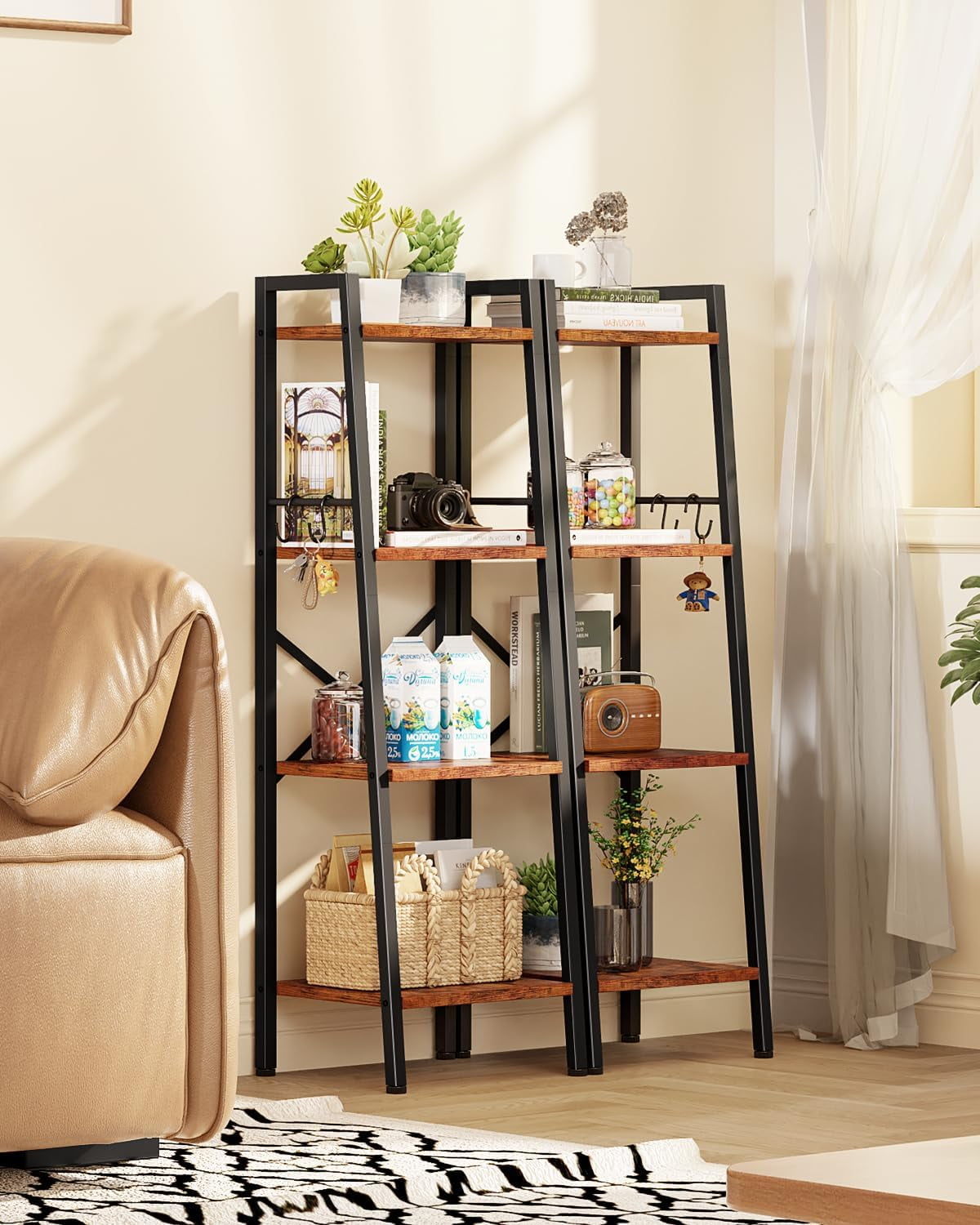 jkfgvhop 6 Tier Ladder Shelf Bookcase Tall Ladder Bookshelf Narrow with ...