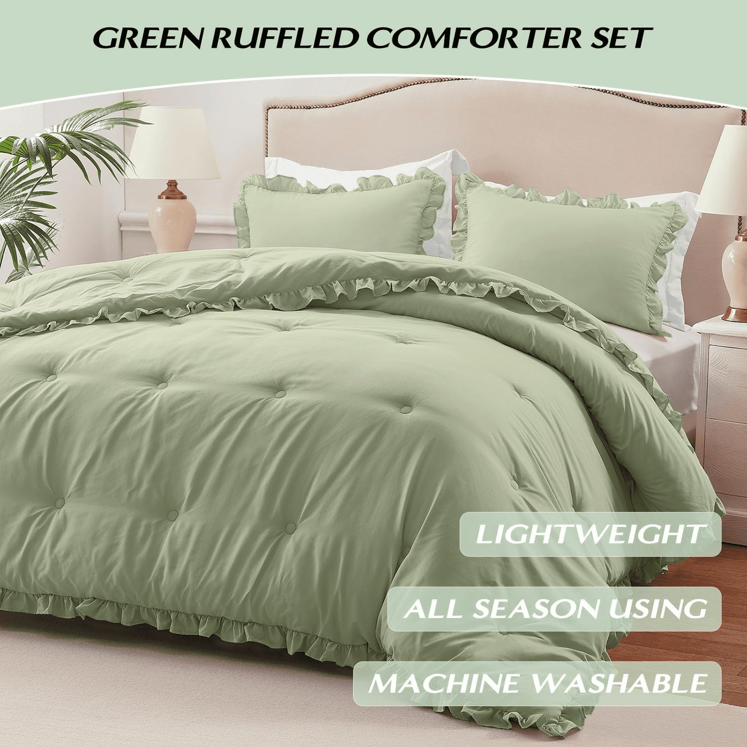 jkfgvhop Comforter Set- Lightweight 3 Pieces Bed Comforter Set - Ruffle ...