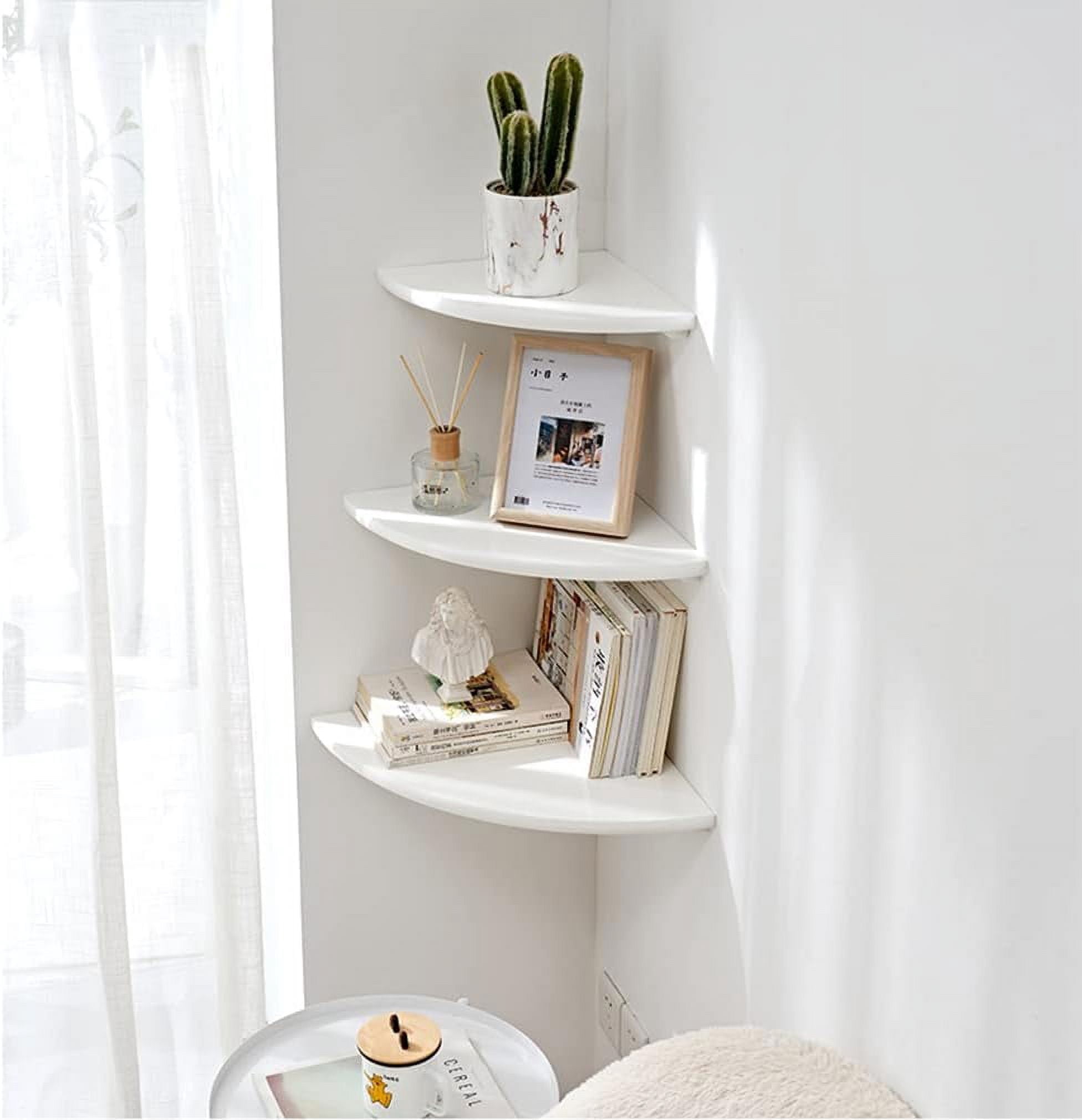jkfgvhop Corner Shelf Wall Mount Natural Oak Wood Floating Corner Wall ...