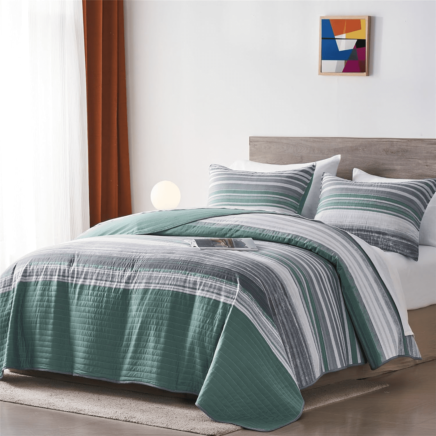 jkfgvhop Full/Queen Quilt Bedding Set Black Grey Patchwork Striped ...