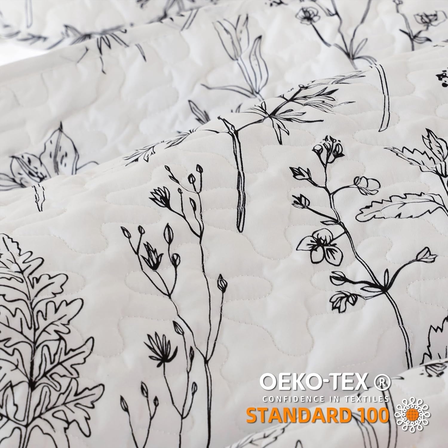 jkfgvhop Quilts Queen Size Beige Quilt Botanical with Floral Pattern ...
