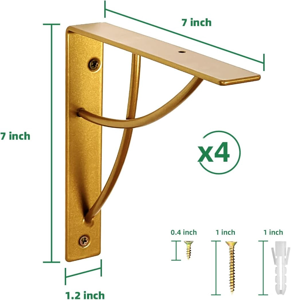 jkfgvhop WAALIJI Metal Shelf Brackets Gold Heavy Duty Shelf Bracket 7 ...