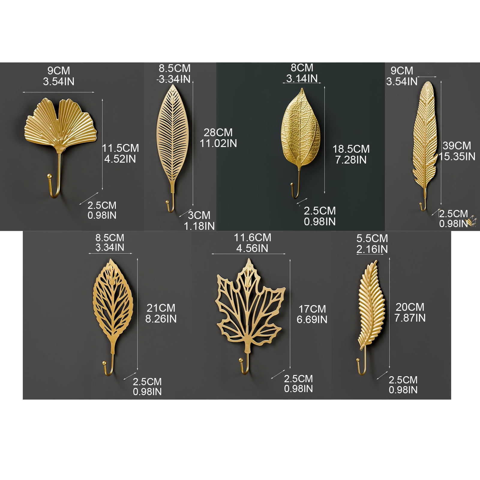 jklymm 7 Pieces Leaves Hooks Wall Mounted Coat Hooks Heavy Duty ...