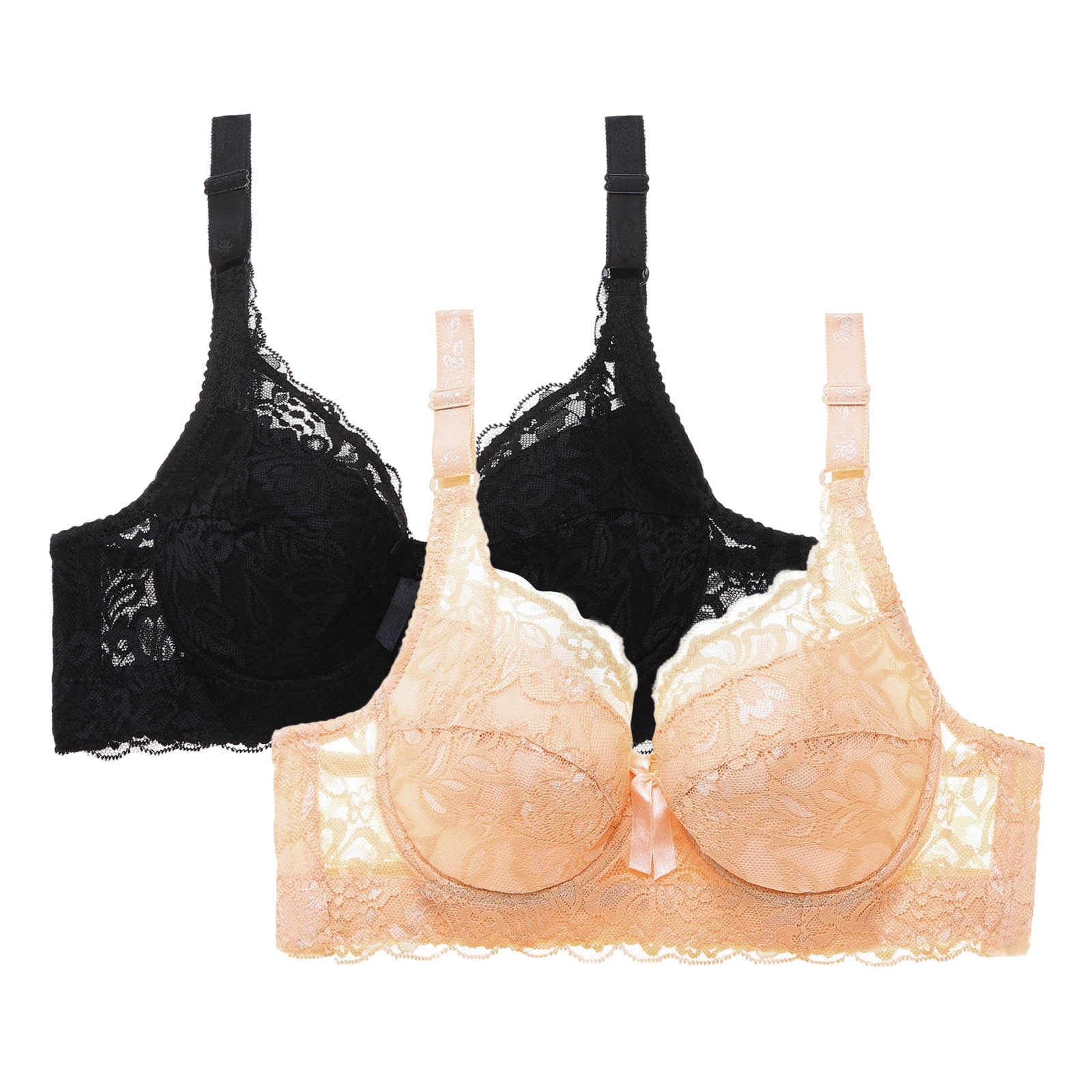 jobturf 2 Pack Lace Bras for Women Triangle Plunge Underwire Bralettes ...