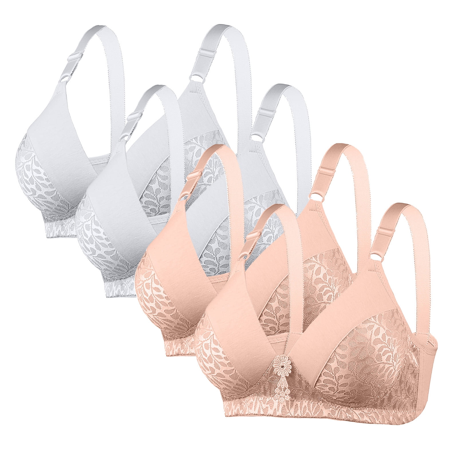 jobturf 4 Pack Bras for Women Lace Full Coverage Comfort Seamless ...