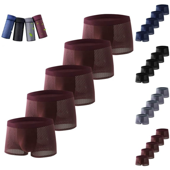 jobturf 5 Pack Boxers Briefs for Men Ice Silk Mesh Breathable Underwear ...