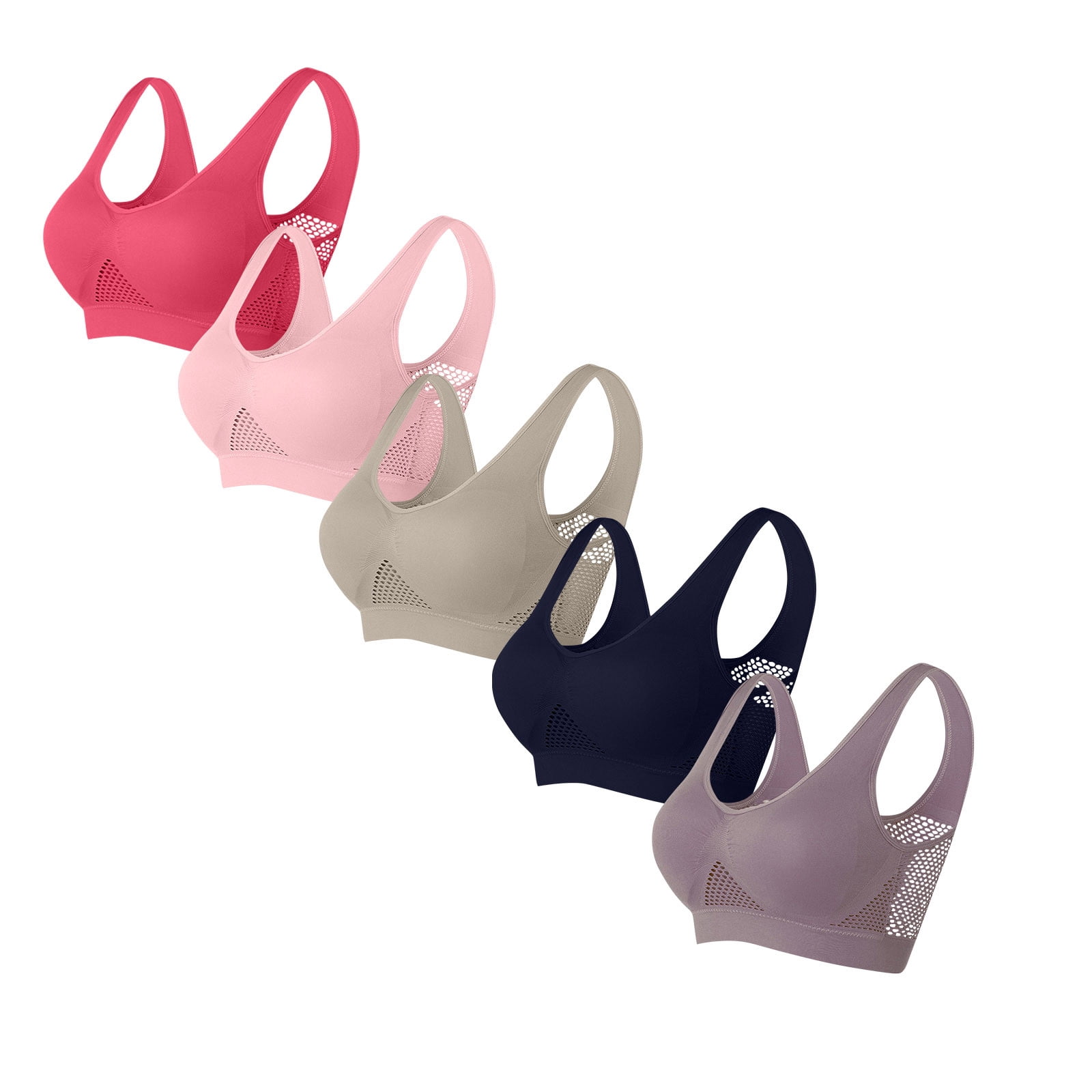 jobturf 5 Pack Sports Bras for Women No Underwire Plus Size T Shirt Bra ...