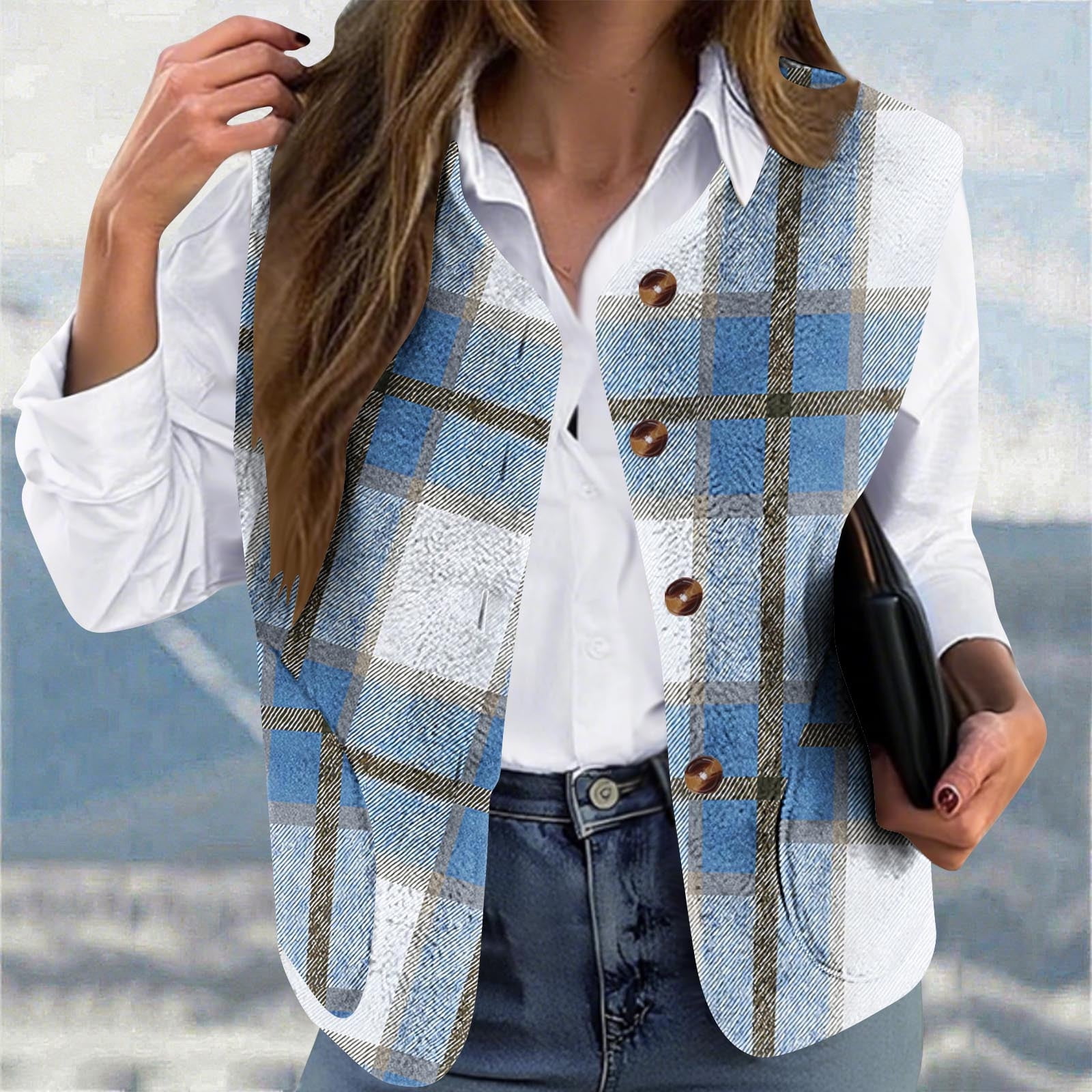 jobturf Cropped Jacket Women Fall Spring Fashion Plaid Vest Dressy ...