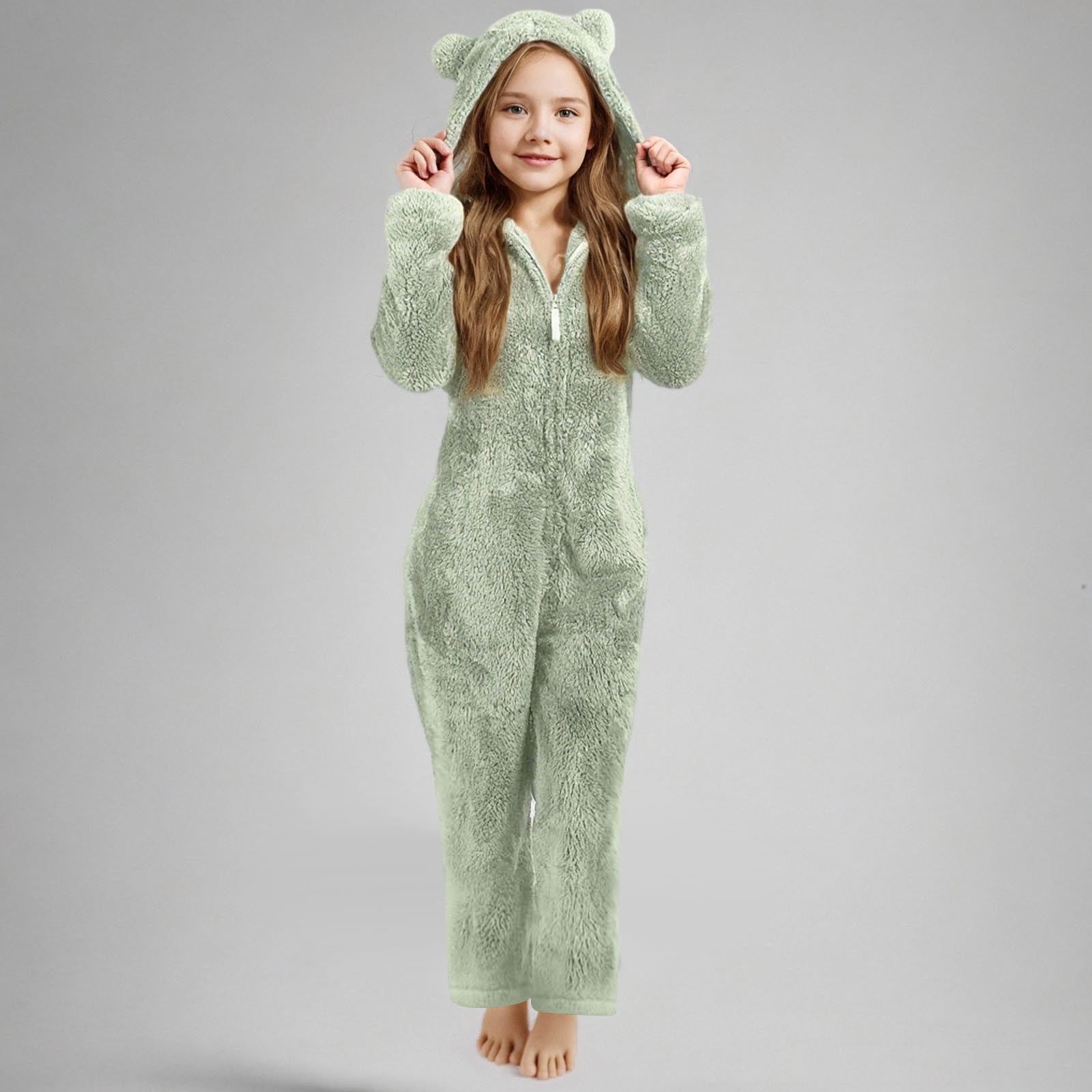 jobturf Girls Pajama Onesies Fuzzy Fleece Long Sleeve Hooded Rompers ...