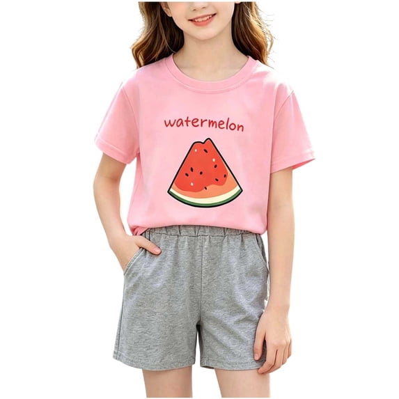 jobturf Girls Short Sleeve T Shirts Cute Crewneck Graphic Tees Casual ...