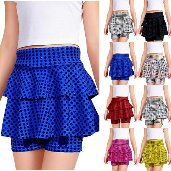 jobturf Girls Skirt Sparkly 2 Layer Ruffle Sequin Skorts Elastic Waist ...