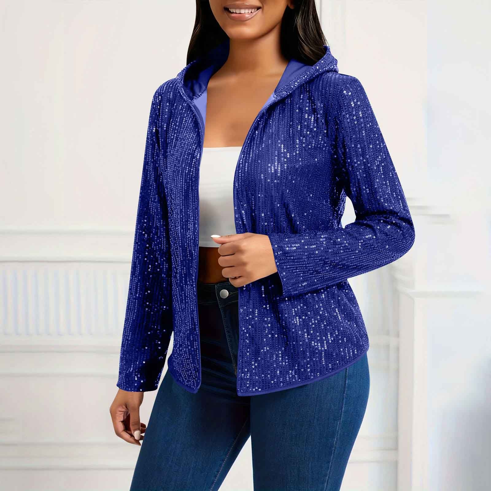 jobturf Hoodies for Women Festival Party Sparkly Sequin Lightweight ...