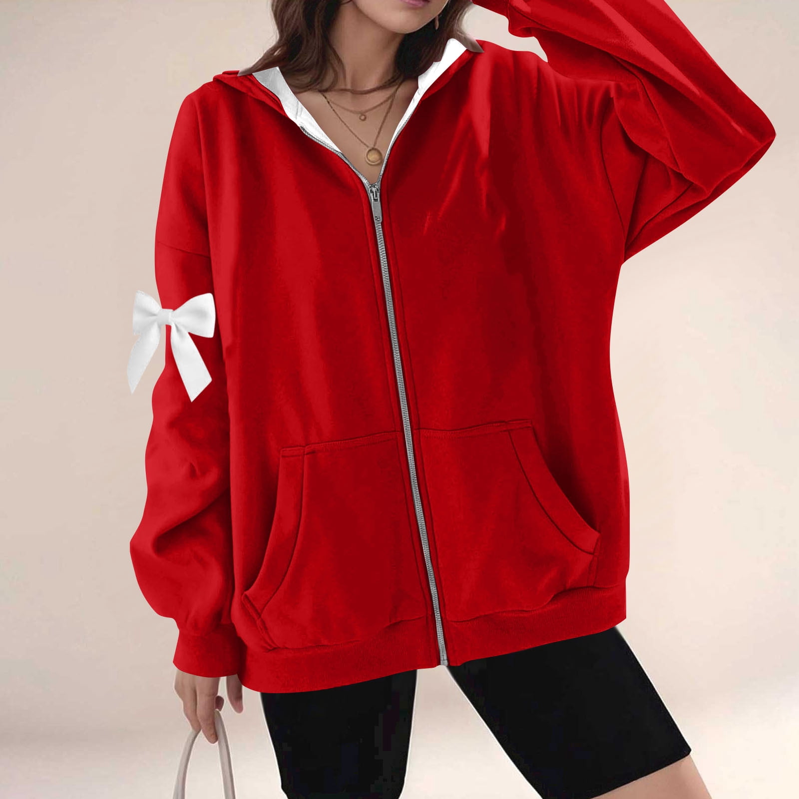 jobturf Hoodies for Women Cute Bow Tie Lightweight Jackets Long Sleeve ...