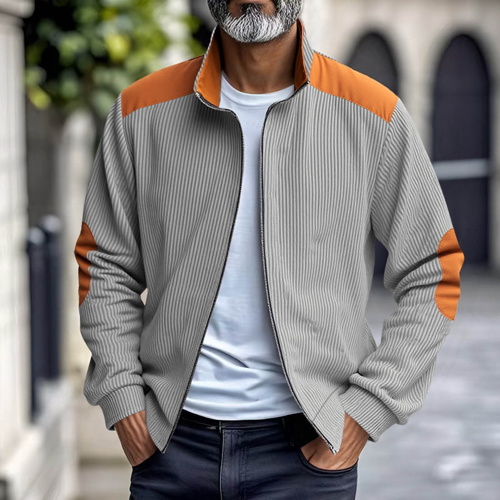 jobturf Jackets for Men Elbow Patches Long Sleeve Tops Color Block ...