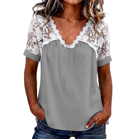 jobturf Lace Trim Tank Tops for Women Summer Loose V Neck Sleeveless ...