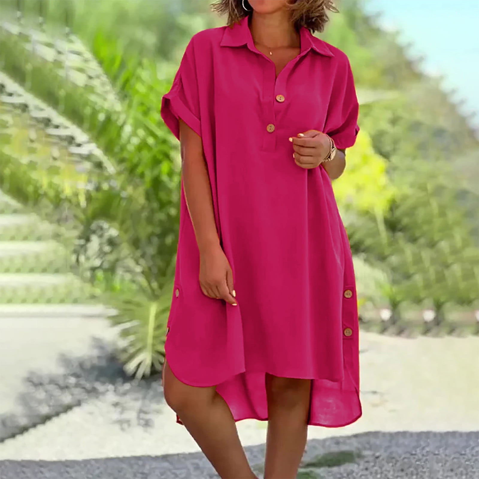 jobturf Plus Size Shirts Dress for Women Casual Loose V Neck Lapel ...