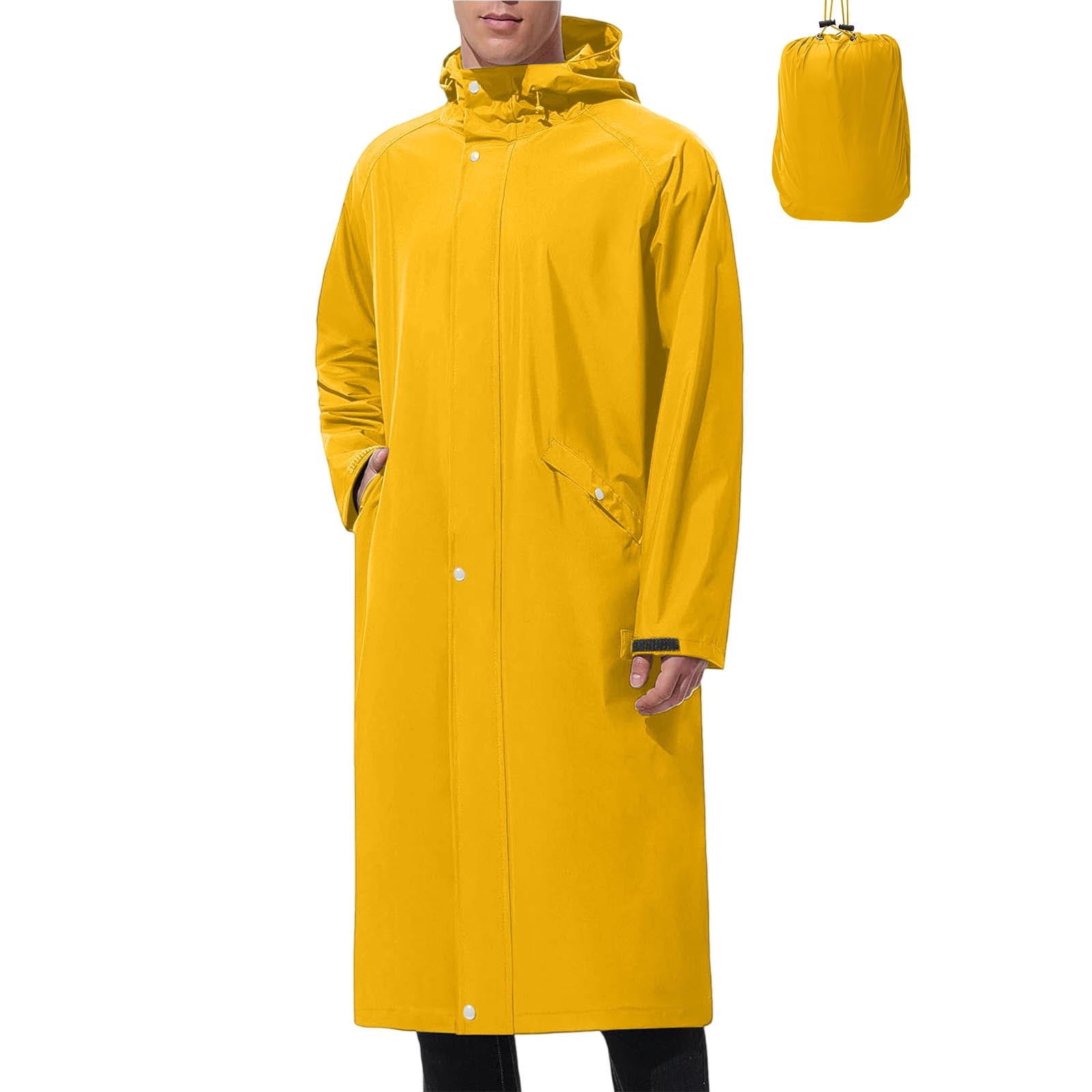 jobturf Rain Jacket Men Waterproof Long Windbreaker with Drawstring ...