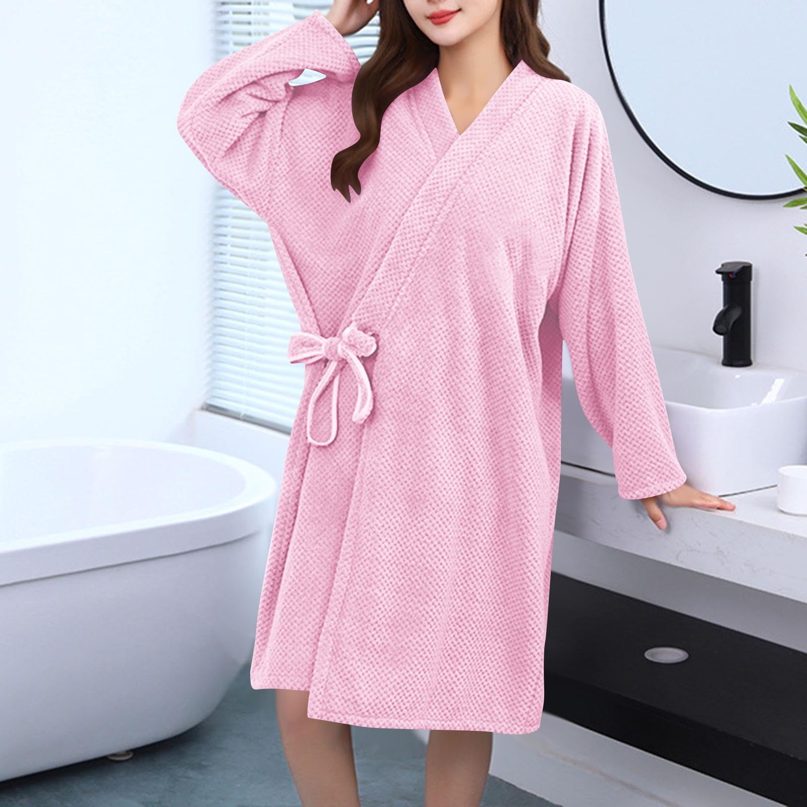 jobturf Robes for Women Lightweight Waffle Knit Short Sleeve Bathrobe ...