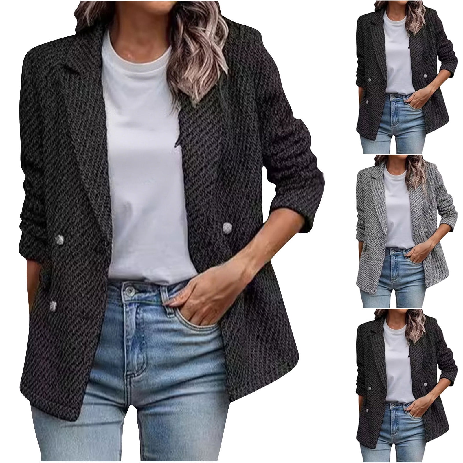 jobturf Women Blazer Business Casual Notch Collar Suit Coat Fall Winter ...