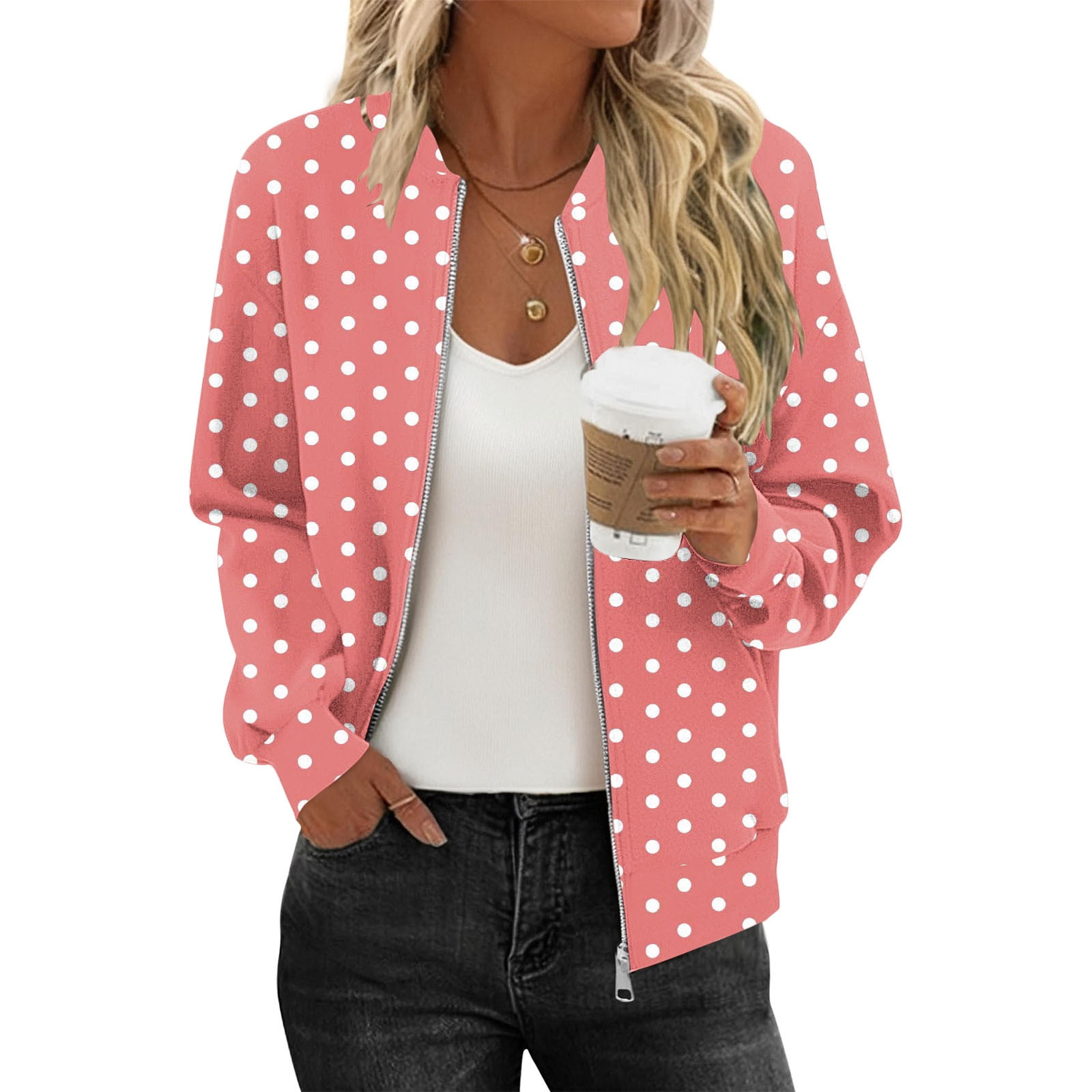 jobturf Womens Bomber Jacket Holiday Full Zip up Short Coats Long ...