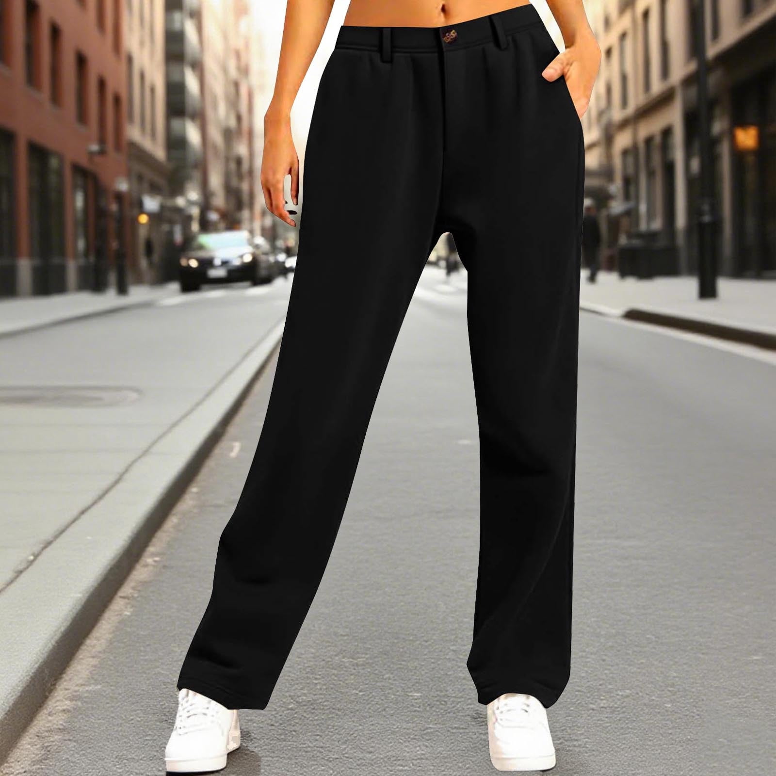 jobturf Womens Dress Pants Button Straight Leg Stretchy Work Pants ...