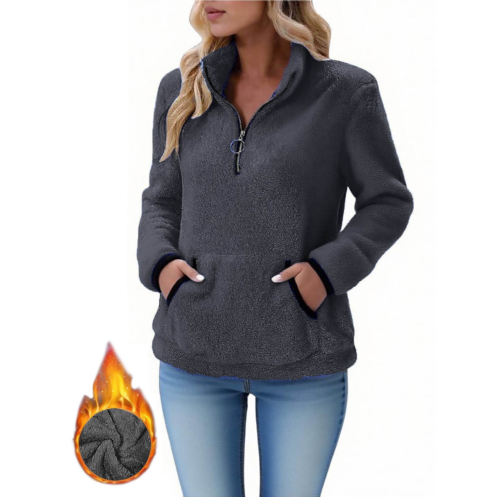 jobturf Womens Fleece Sweatshirts Quarter Zip Fuzzy Warm Sherpa ...