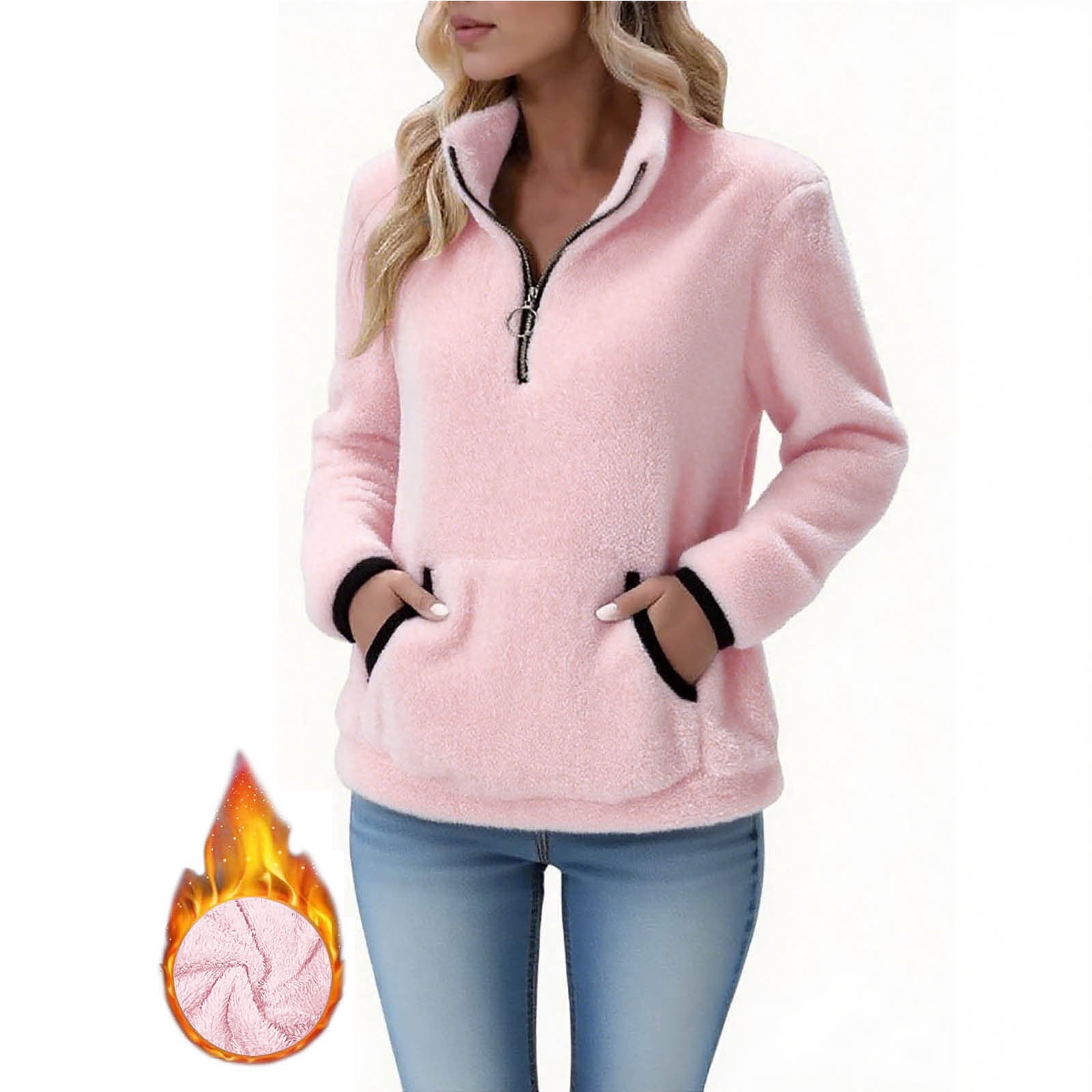 jobturf Womens Fleece Sweatshirts Quarter Zip Fuzzy Warm Sherpa ...