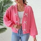 jobturf Womens Sweater Chunky Knit Bow Open Front Long Sleeve Loose Fit ...