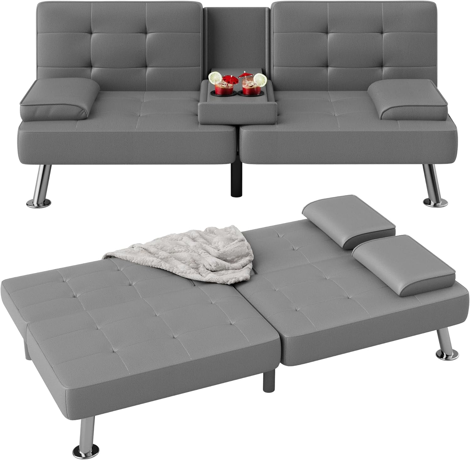 joiko Futon Sofa Bed Modern Folding Futon Set Linen Fabric Convertible ...