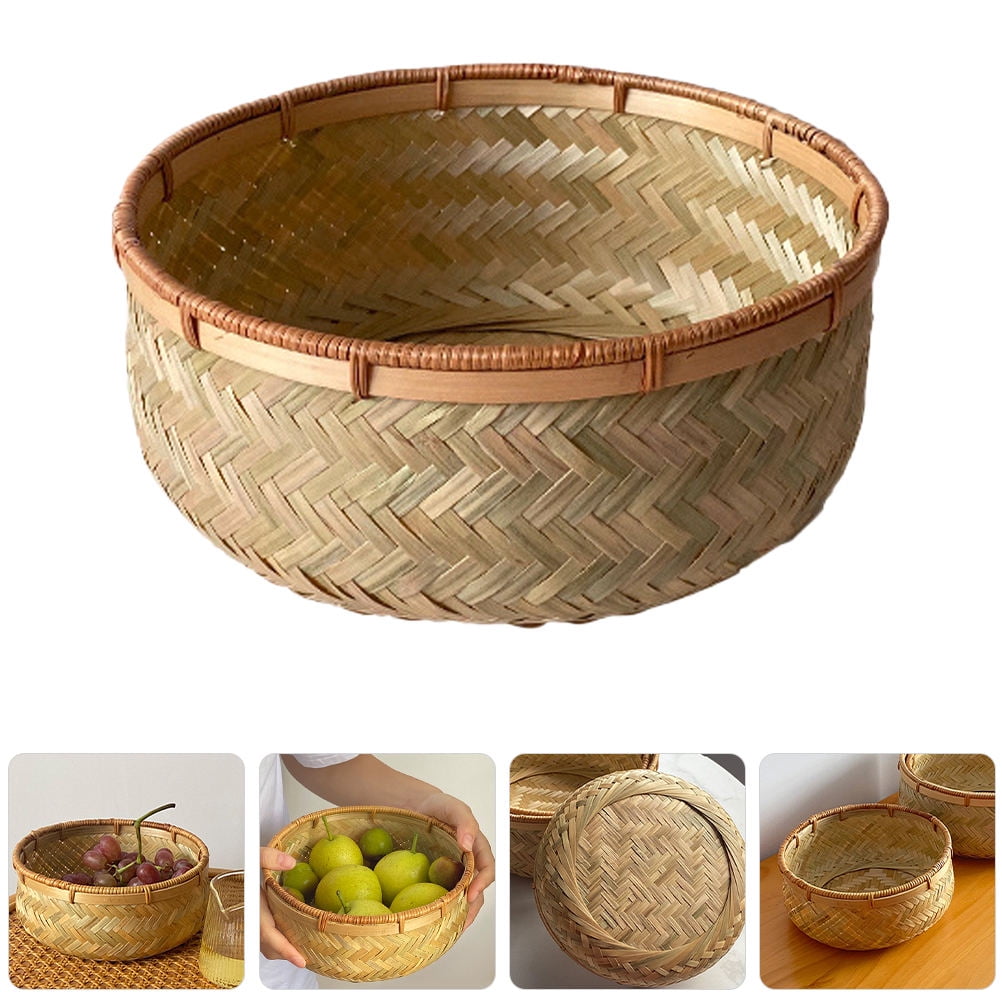 jojofuny 1Pack Bamboo Woven Basket Tray Round For Fruit Storage And ...