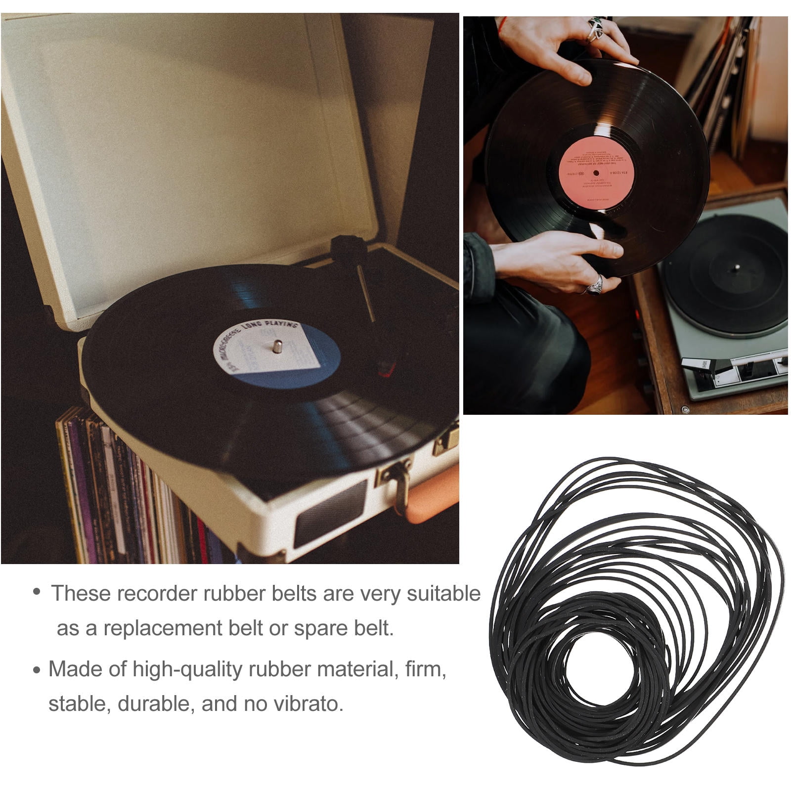 jojofuny 2 Packs Black Square Folded Rubber Belt for Cassette Recorder ...