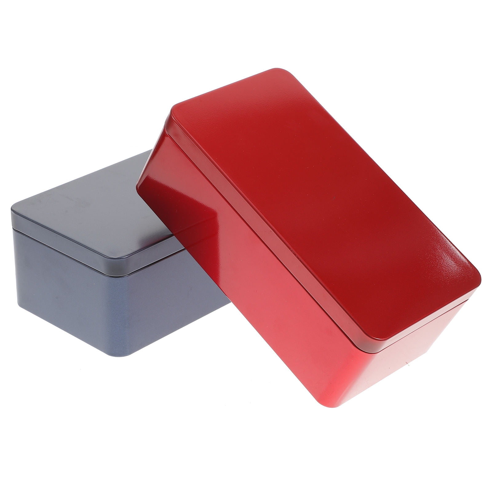 jojofuny 2Set Rectangular Tinplate Boxes Rectangular Tea Tin Black Iron Portable Travel 11.8x3 ...