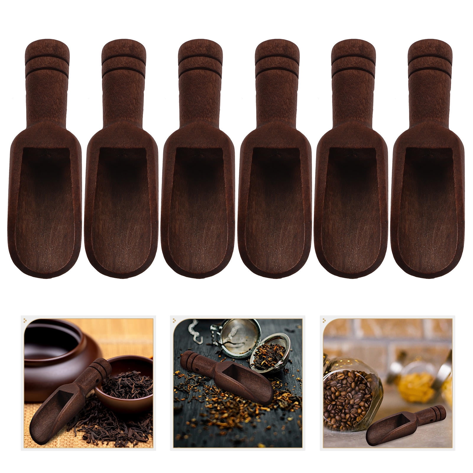 jojofuny 6Pcs Wood Small Scoops Antique Color Multipurpose Seasoning ...