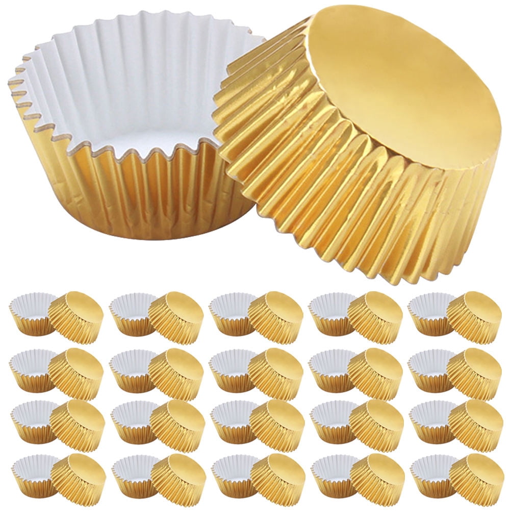 jojofuny Cupcake Baking Cups 200Pack Light Golden Round Aluminum Foil ...