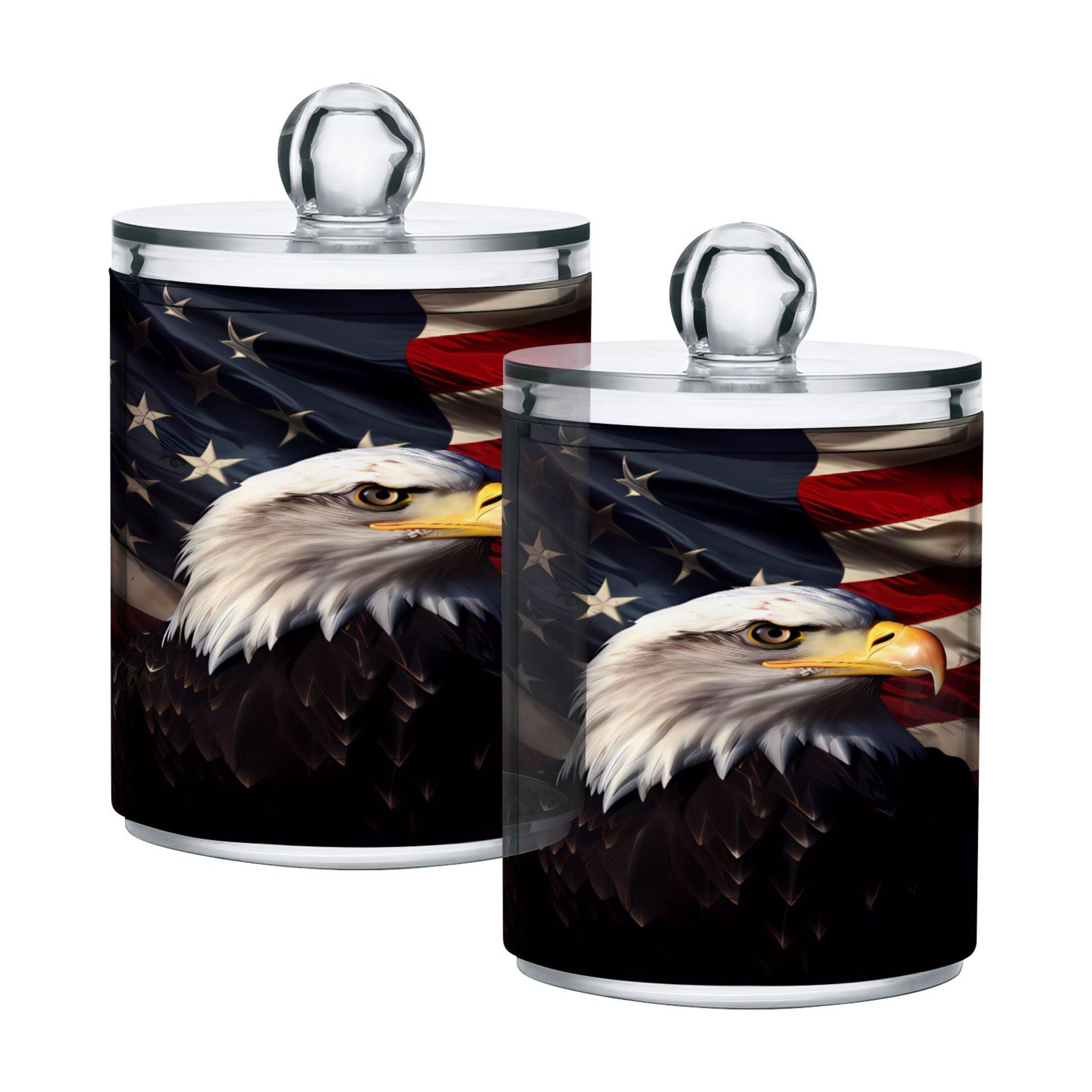 joogoo 2 Pack Qtip Holder Organizer Eagle and Flag Cotton Swabs Cans ...