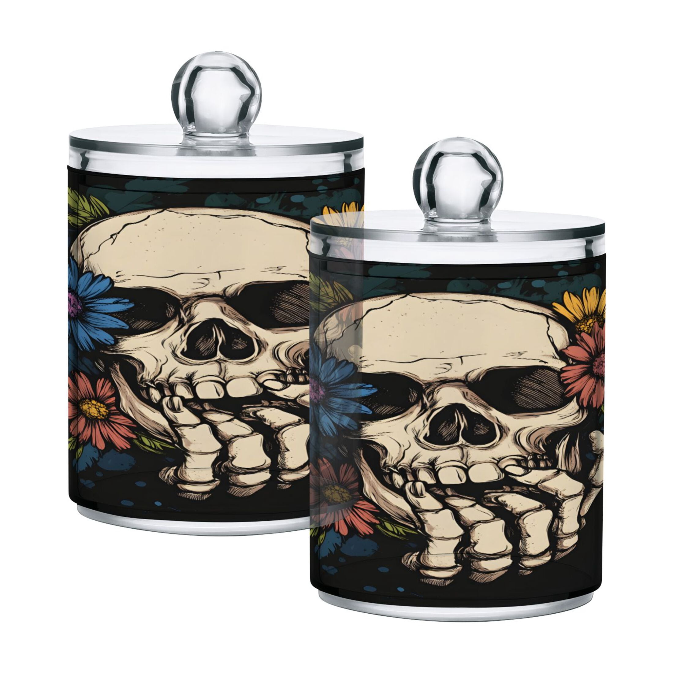 joogoo 2 Pack Qtip Holder Organizer Funny Skull with Hand Cotton Swabs ...