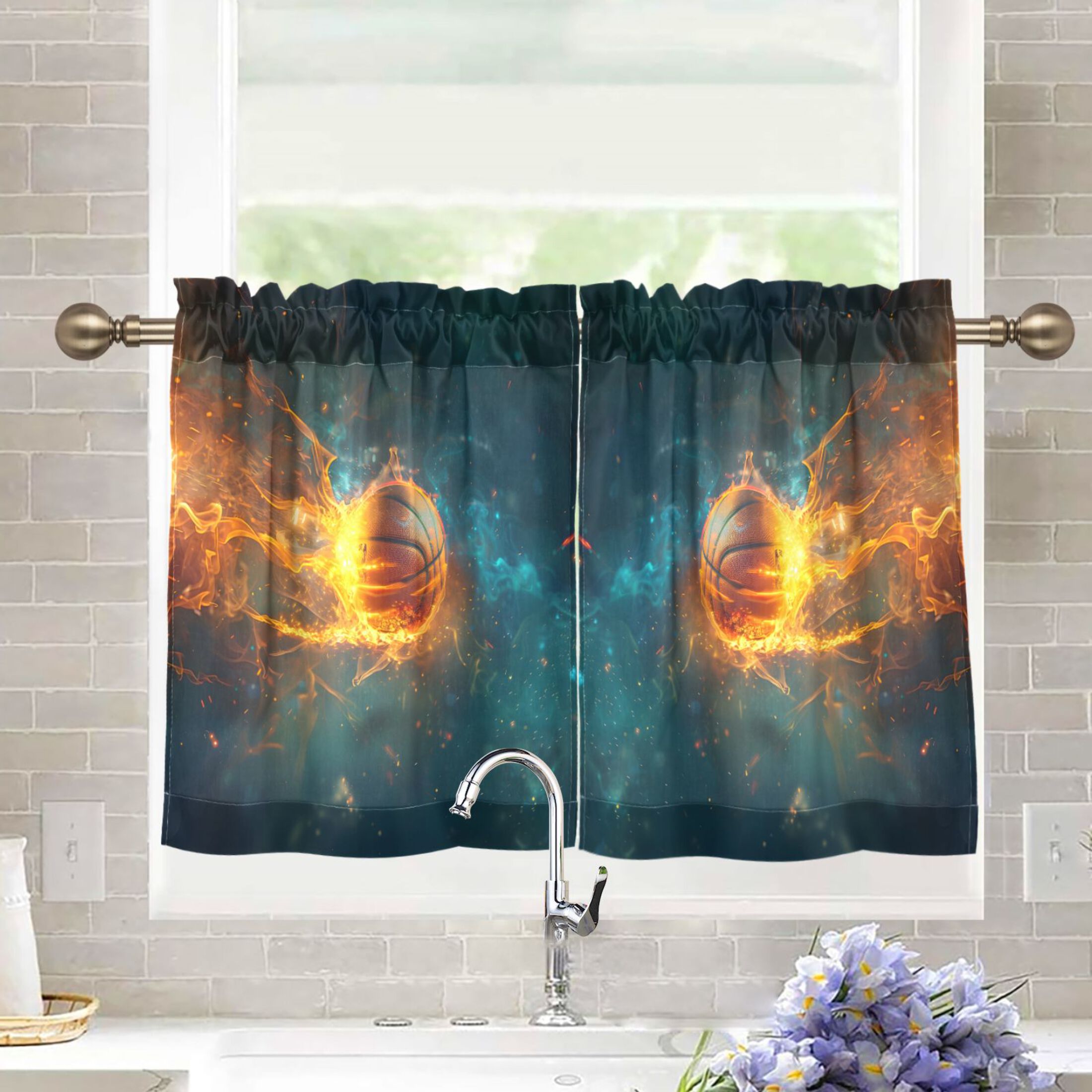 joogoo A Basketball Flight Curtains Sets Half Window Cafe Farmhouse ...