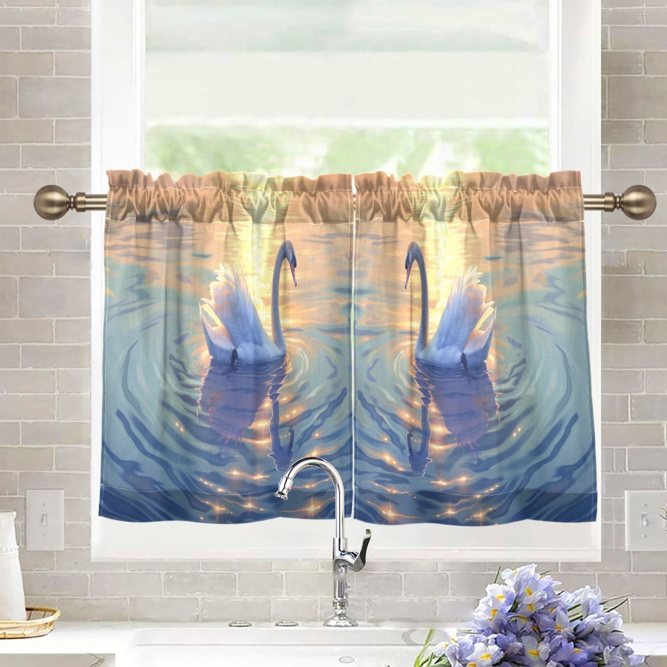 joogoo A Beautiful Swan Swimming Curtains Sets Half Window Cafe ...
