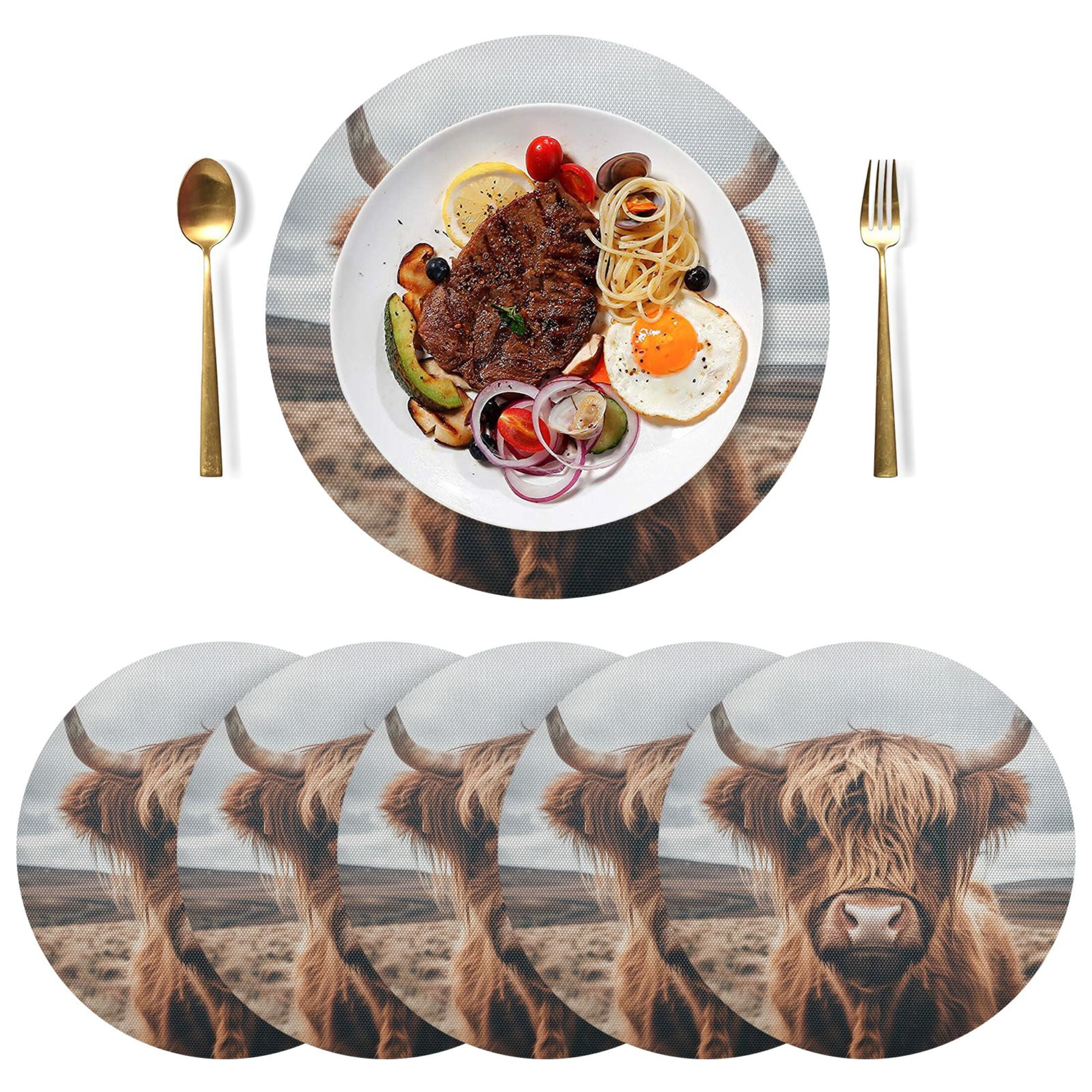 joogoo A Highland Cow Round Plate Mats for Dining Table Placemat Set of ...
