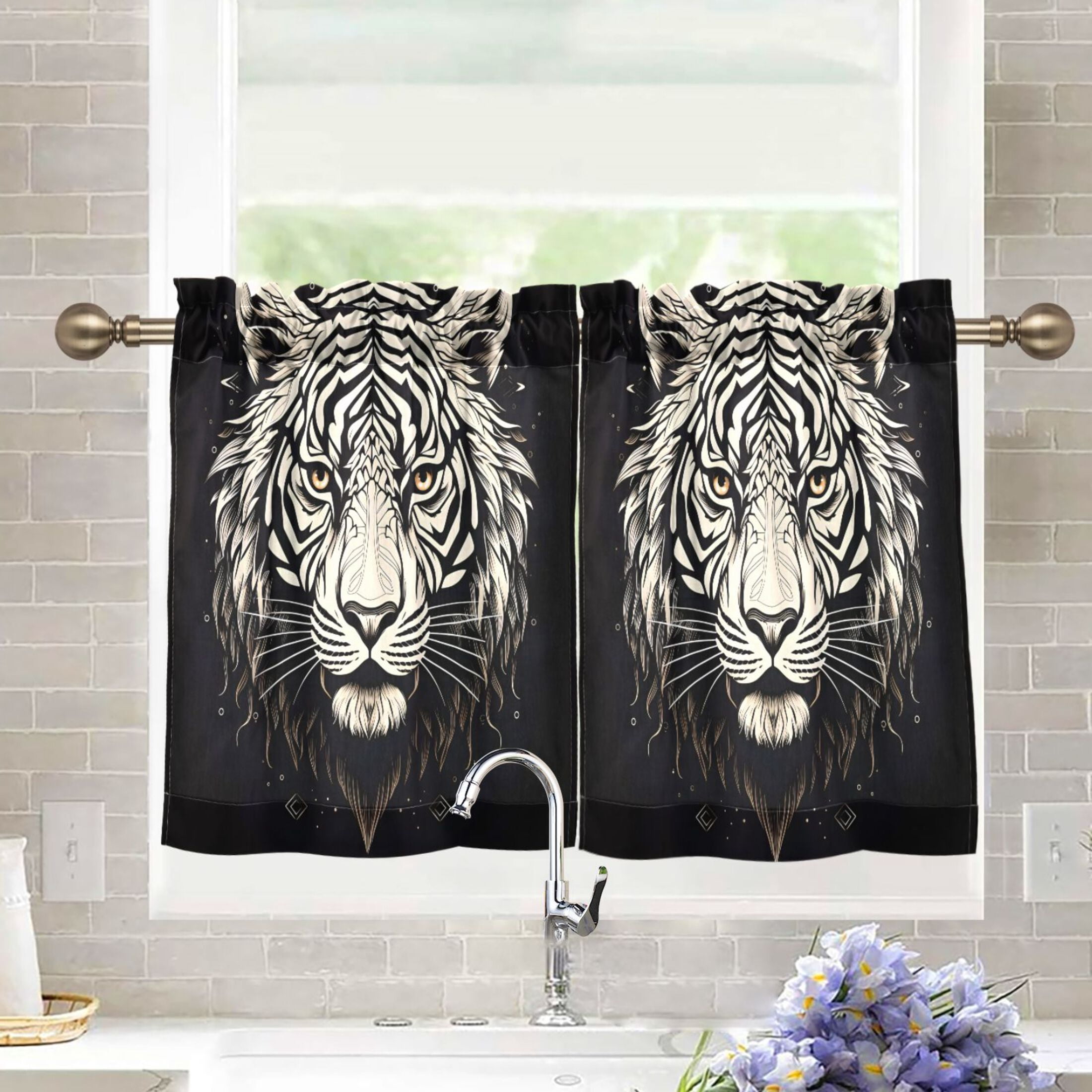 joogoo A Tiger Cool Curtains Sets Half Window Cafe Farmhouse Tier 2 ...