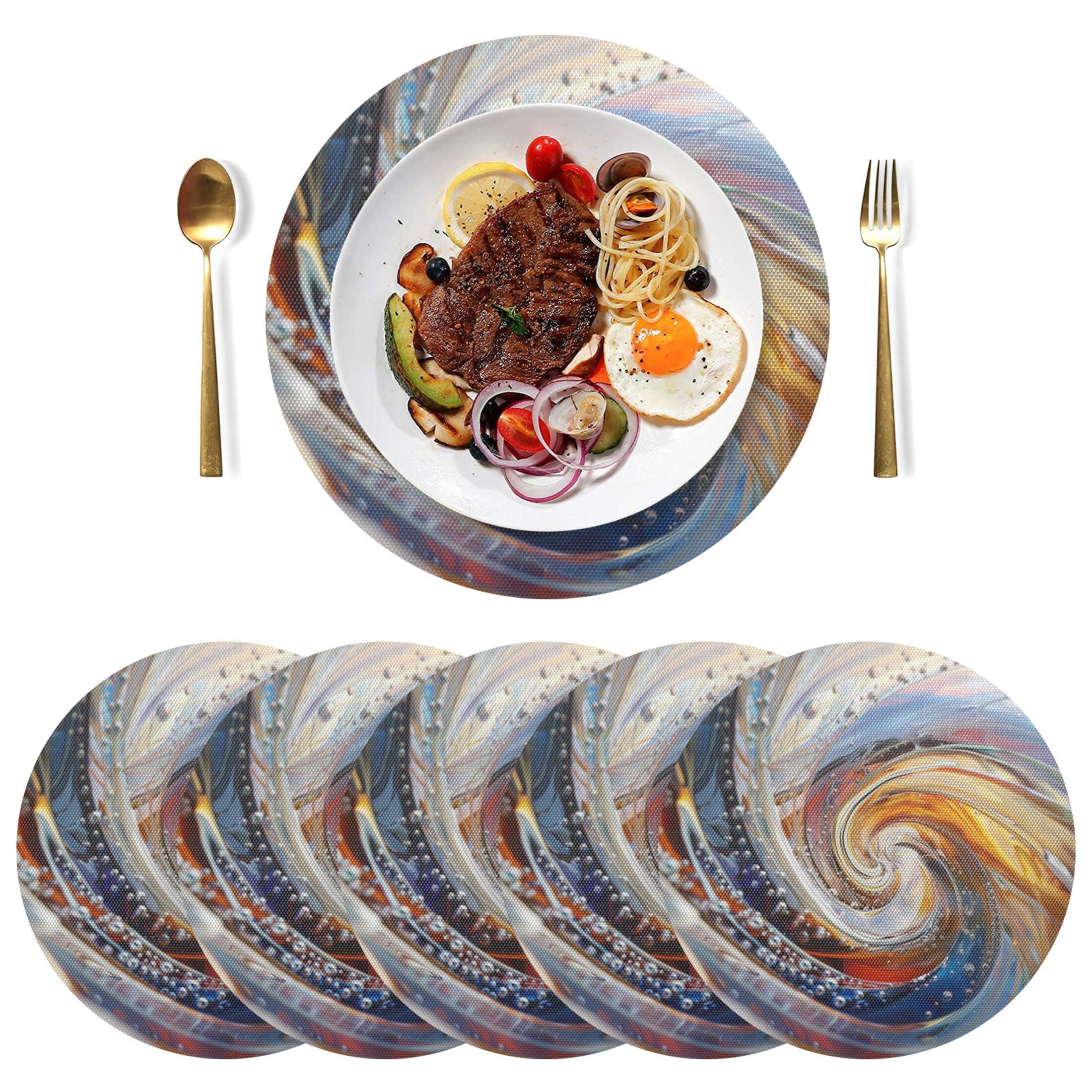joogoo Abstract Swirl Round Plate Mats for Dining Table Placemat Set of ...
