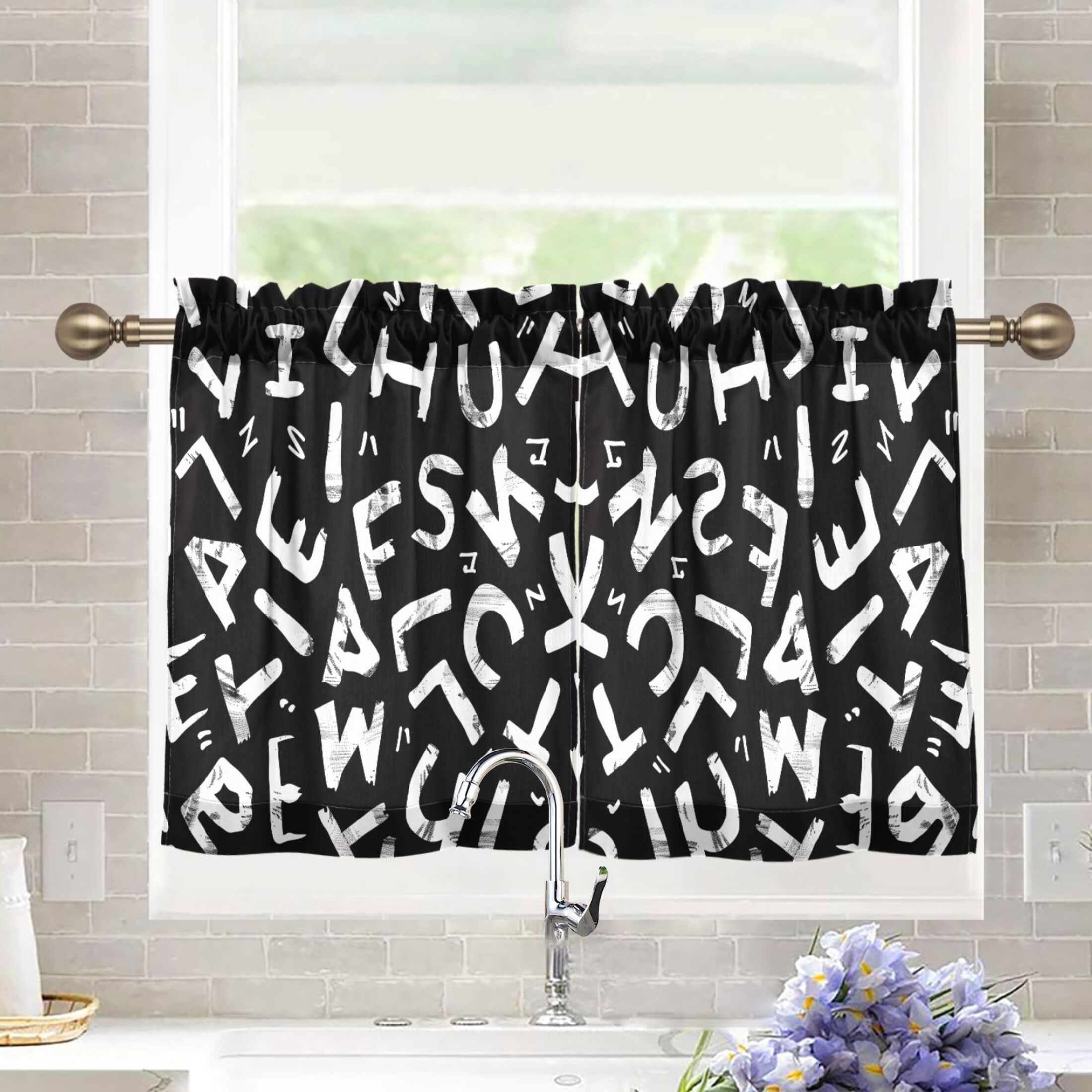 joogoo Alphabet Pattern Curtains Sets Half Window Cafe Farmhouse Tier 2 ...