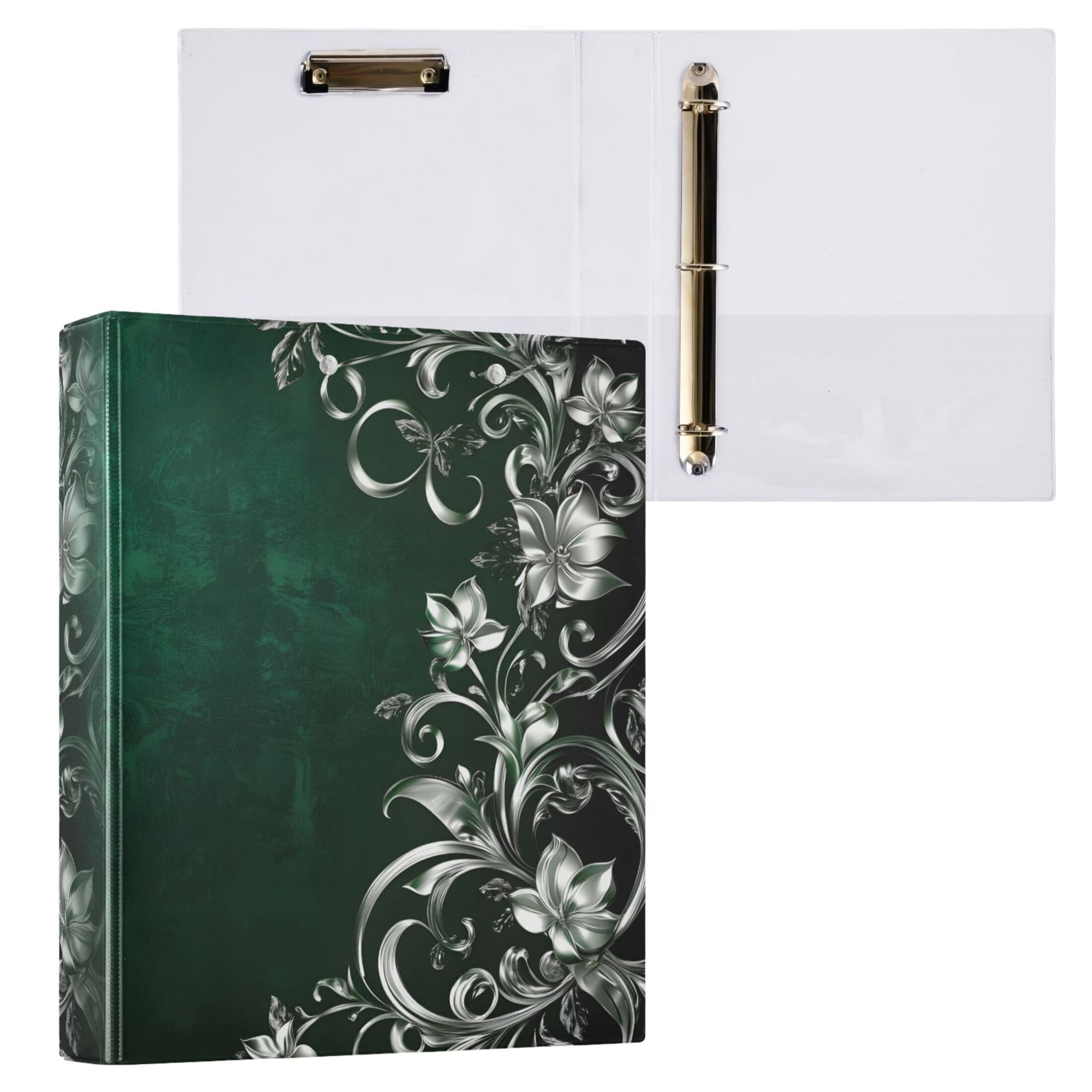 joogoo Art Silver Green Hardcover 3 Ring Binder 1.5" Round Rings ...