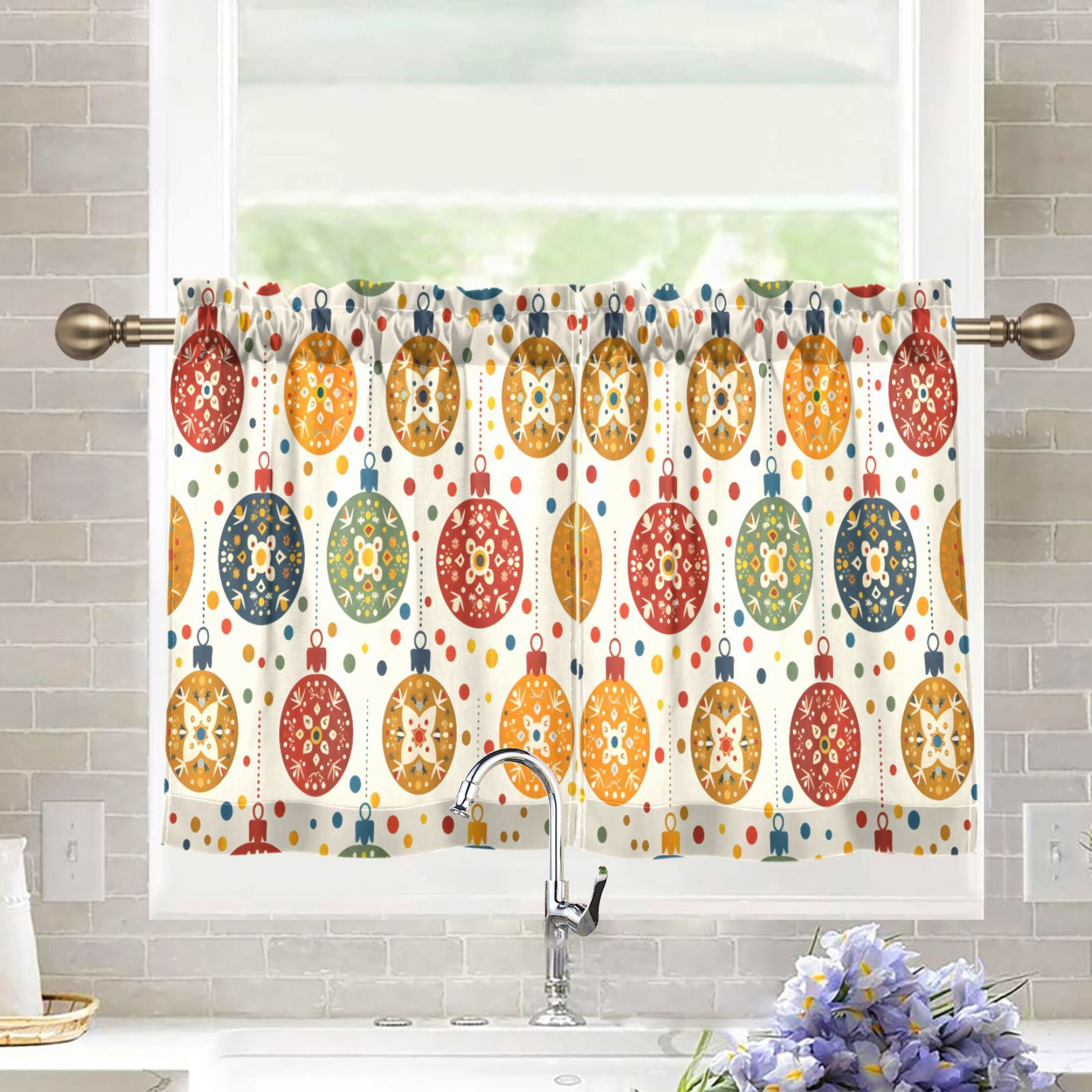 joogoo Artistic Boho Ball Pattern Curtains Sets Half Window Cafe ...