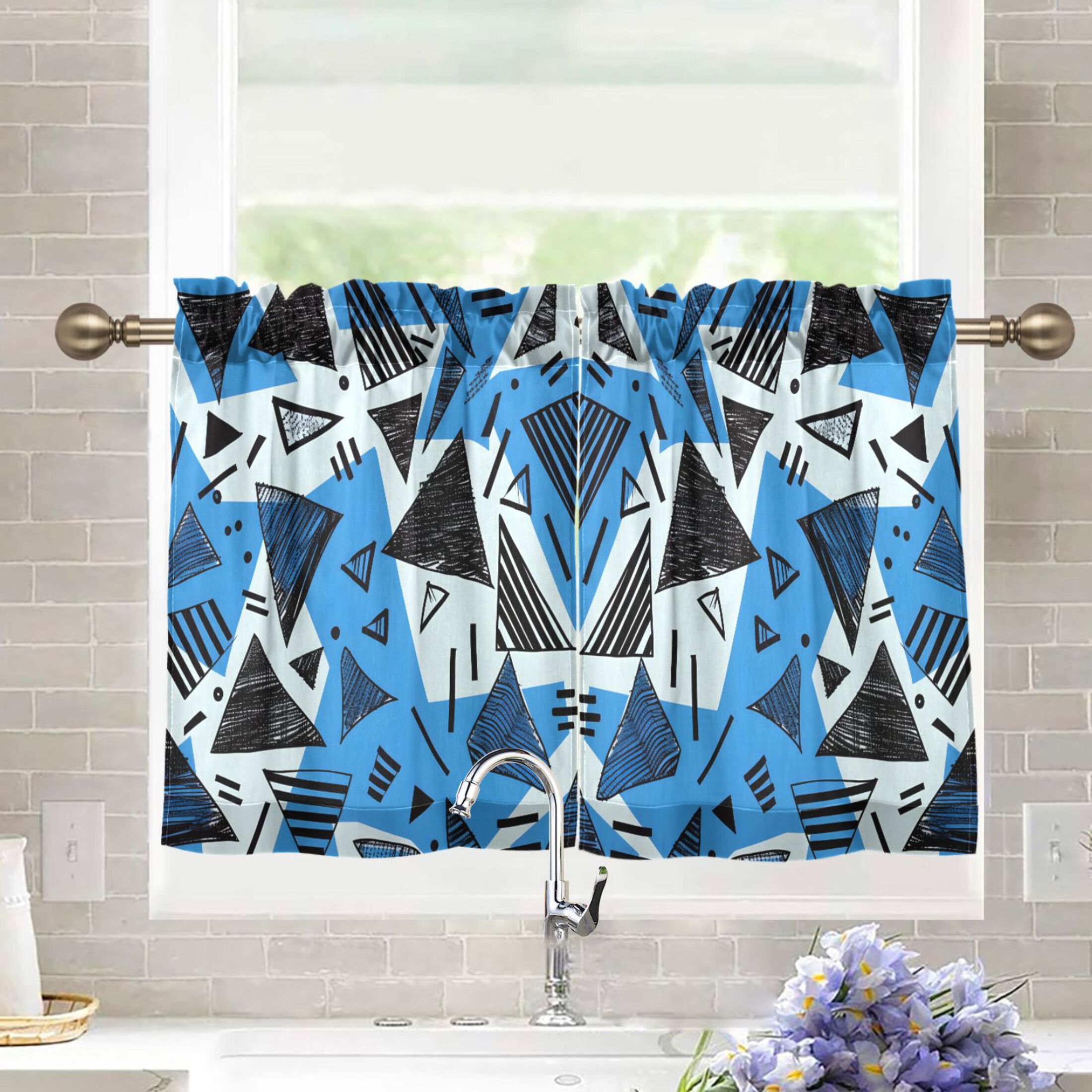 joogoo Artistic Geometric Triangle and Line Curtains Sets Half Window ...