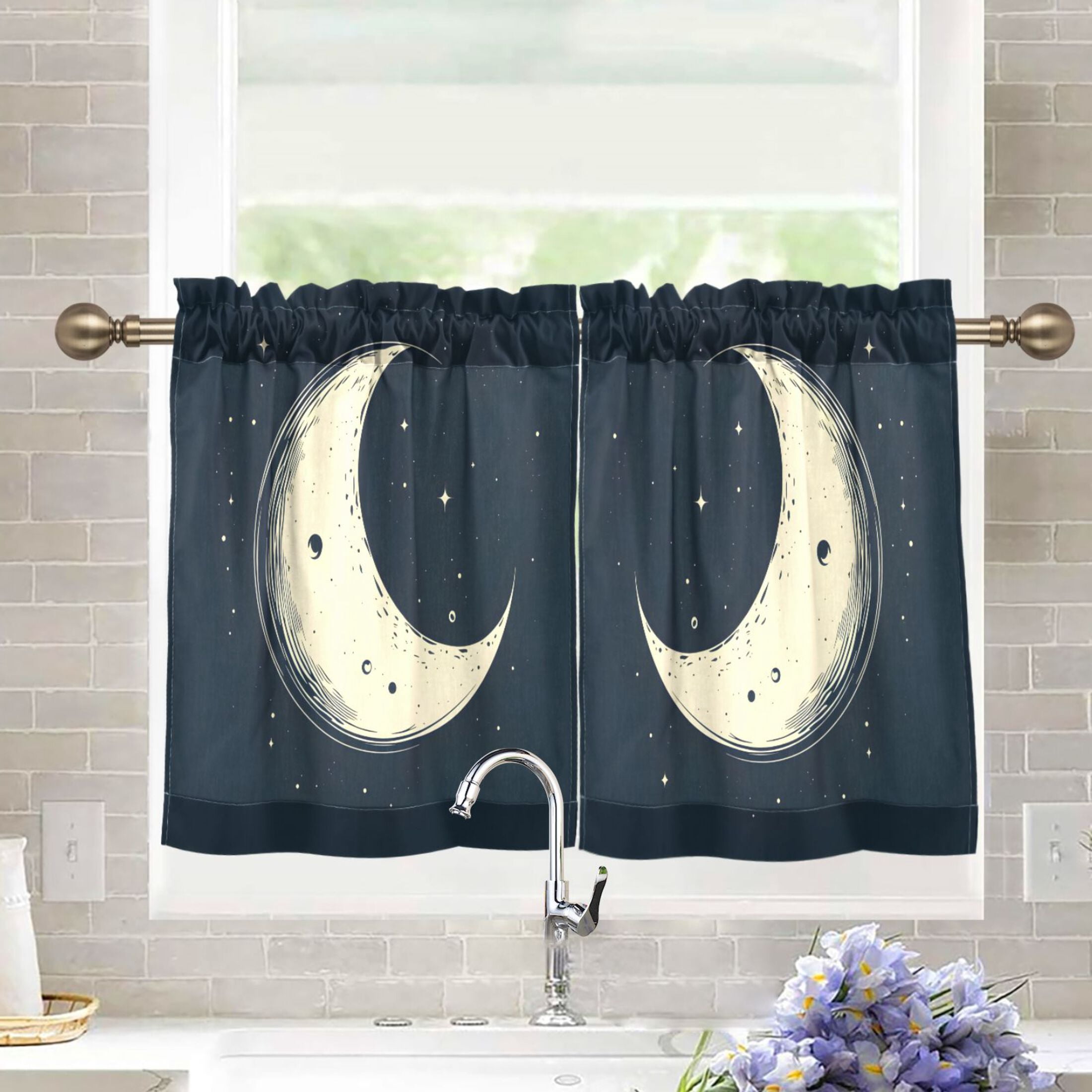 joogoo Artistic Moon Curtains Sets Half Window Cafe Farmhouse Tier 2 ...