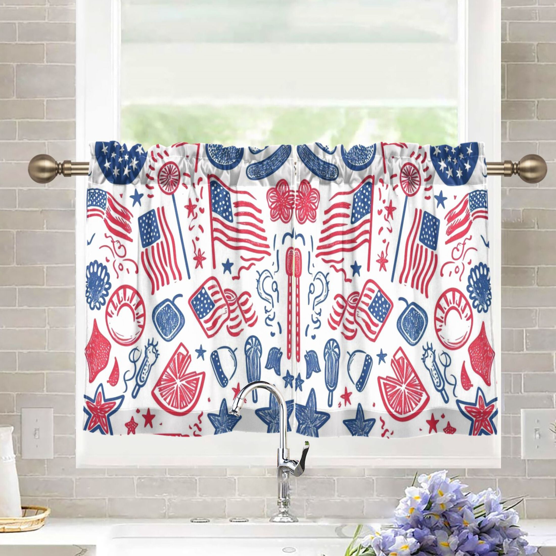 joogoo Artistic National Flag Curtains Sets Half Window Cafe Farmhouse ...